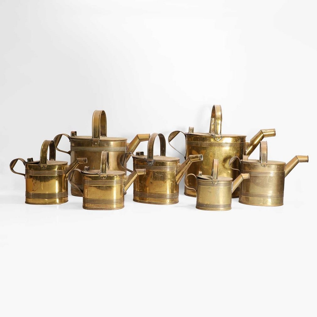 A Graduated Set Of Regency Brass Watering Cans, Auction