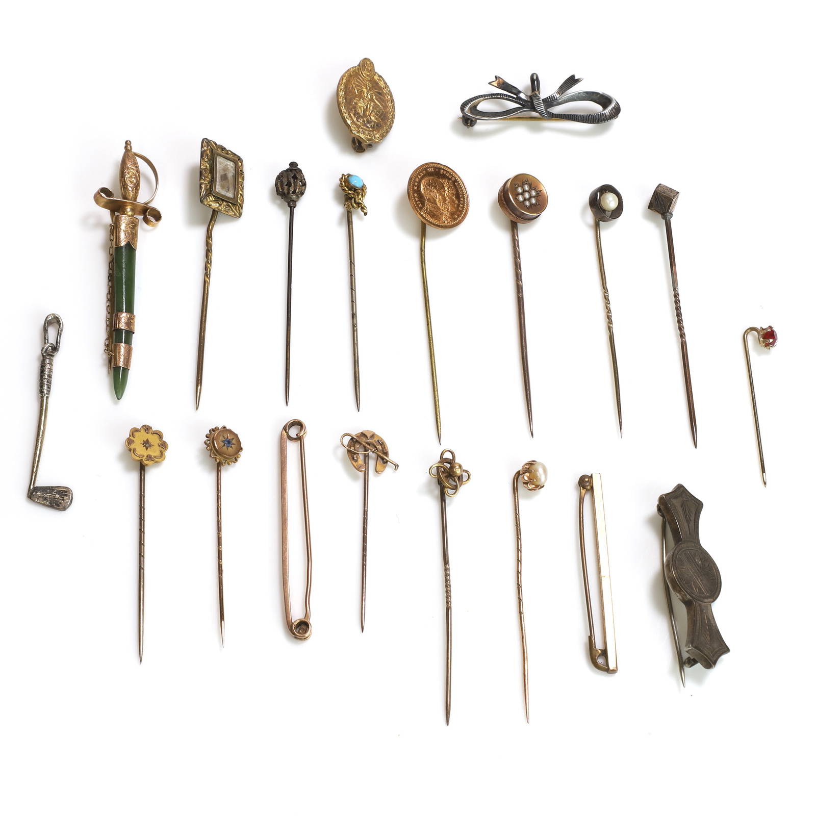 A Collection Of Stick Pins And Brooches, Auction