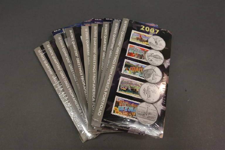 Nine U.s. Mint & Usps 50 State Quarters & Stamps