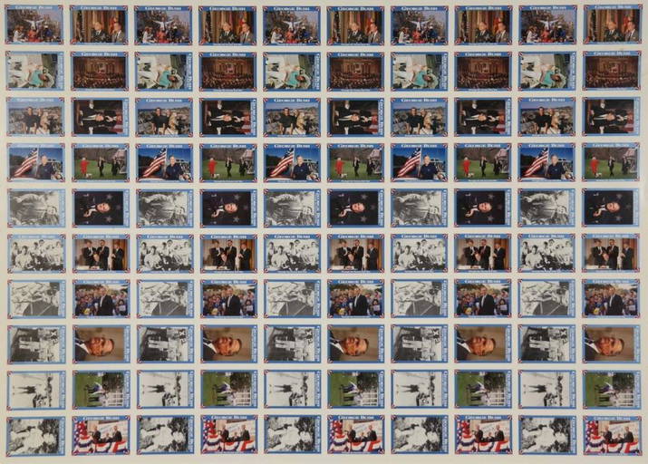 Sheet Of Uncut George H. W. Bush Baseball Cards.