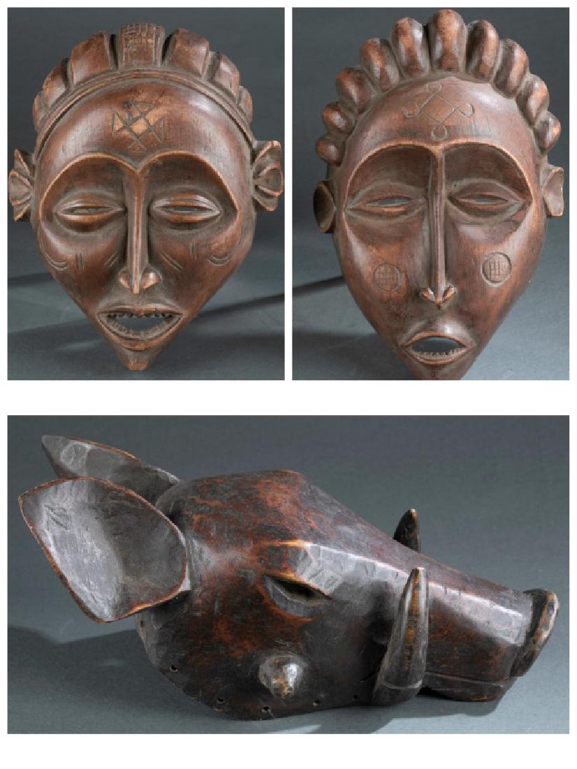 3 Chokwe style masks. 20th century.