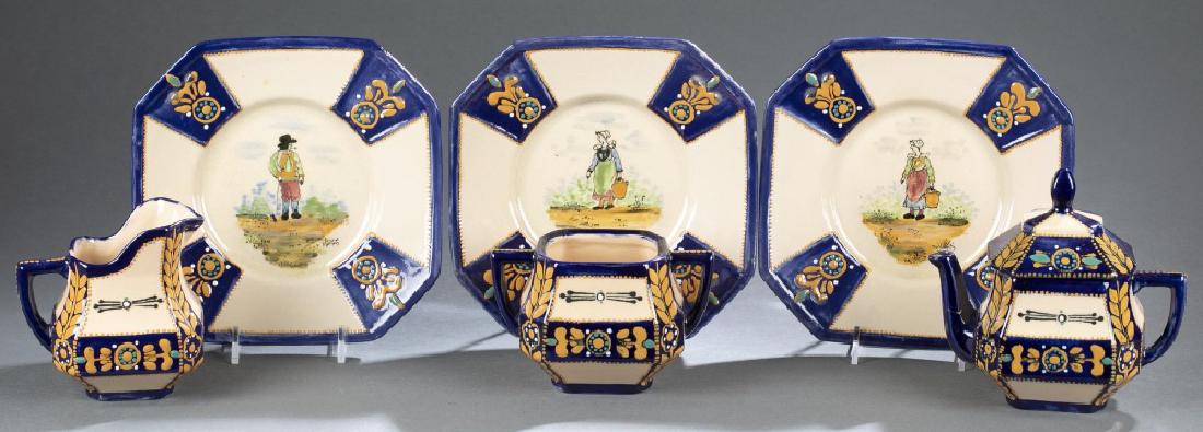 Quimper Faience, tea set & plates, 19th/20th c.
