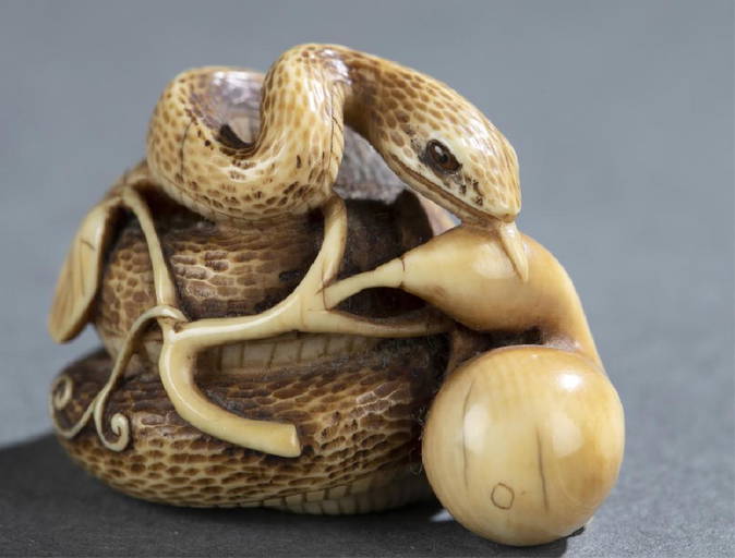 Netsuke Of Snake, 19th C., Rantei.