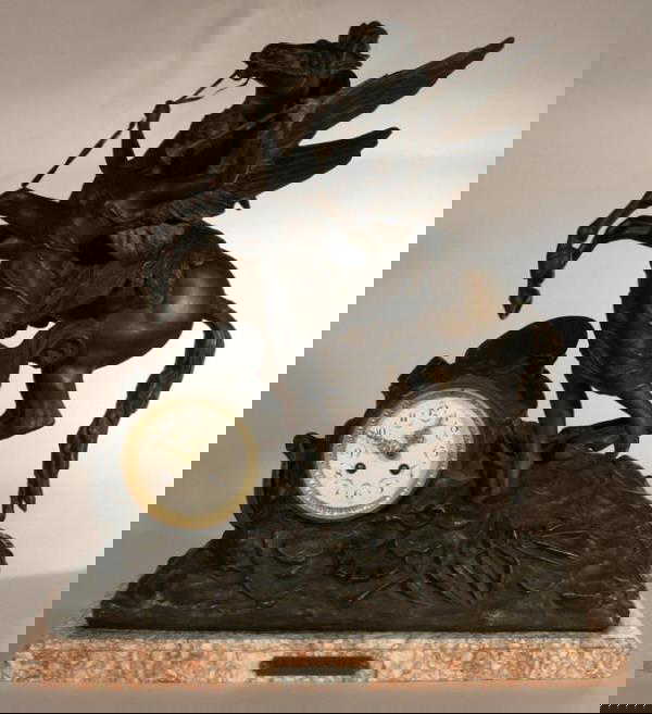 38: Fench mantle clock "La Renommee" by X. Raphanel,