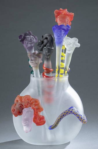 Fellerman And Raabe Glass Vase And 6 Jester Wands.