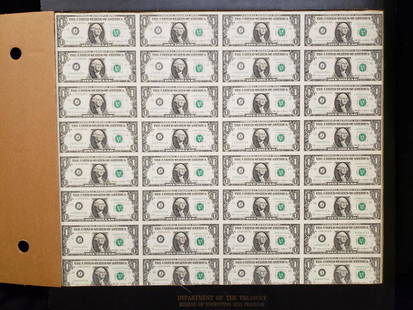 Uncut Sheet One Dollar Bills
