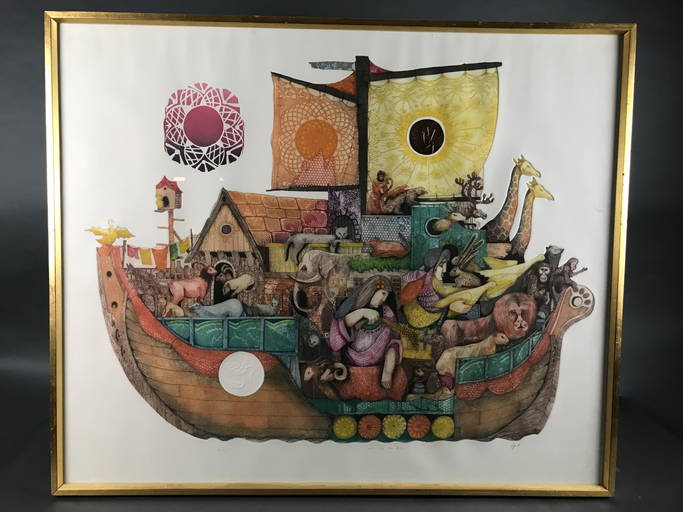 Amram Ebgi. Etching. Noah And The Ark.