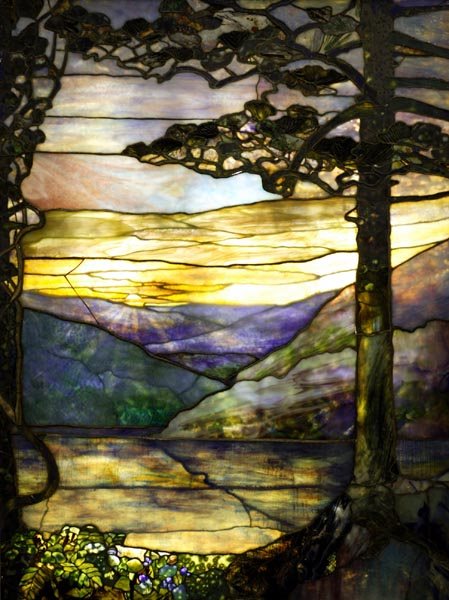500: Tiffany Landscape Stained Glass Window