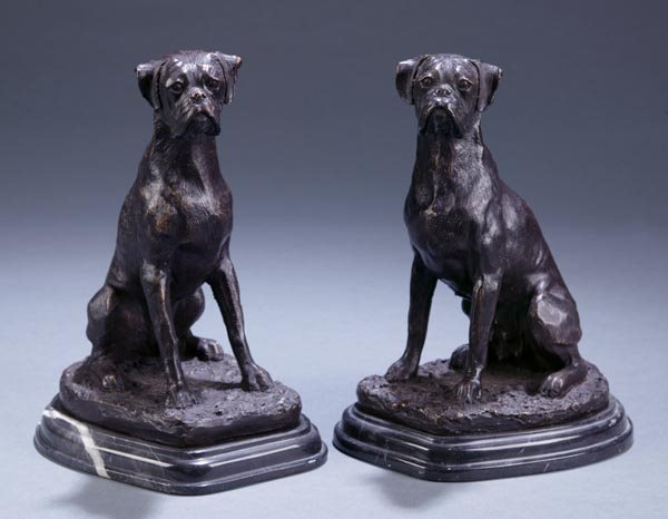 552: Pair of bronze Boxer dog statues