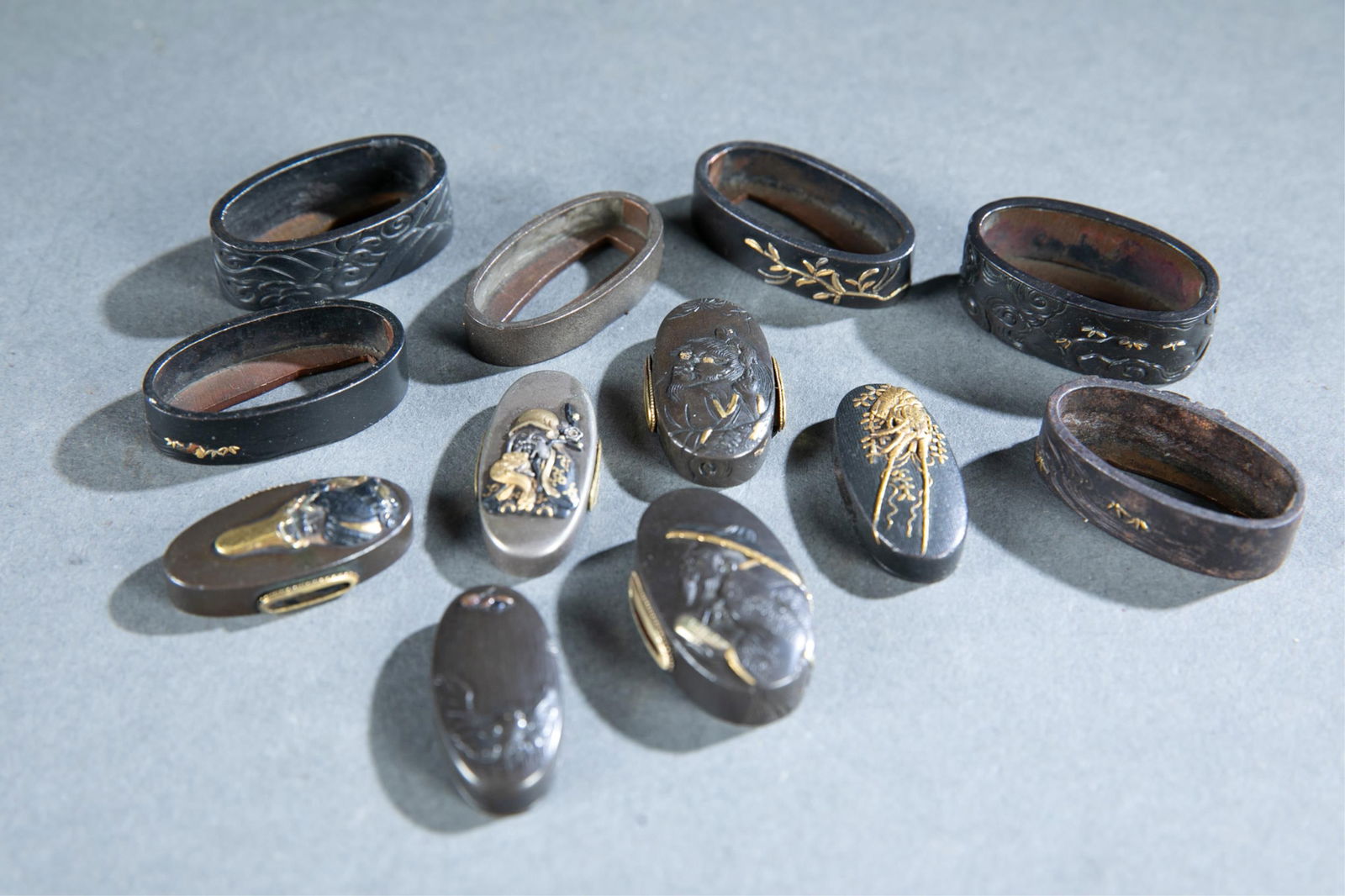 6 Japanese Fuchi Kashira. Auction