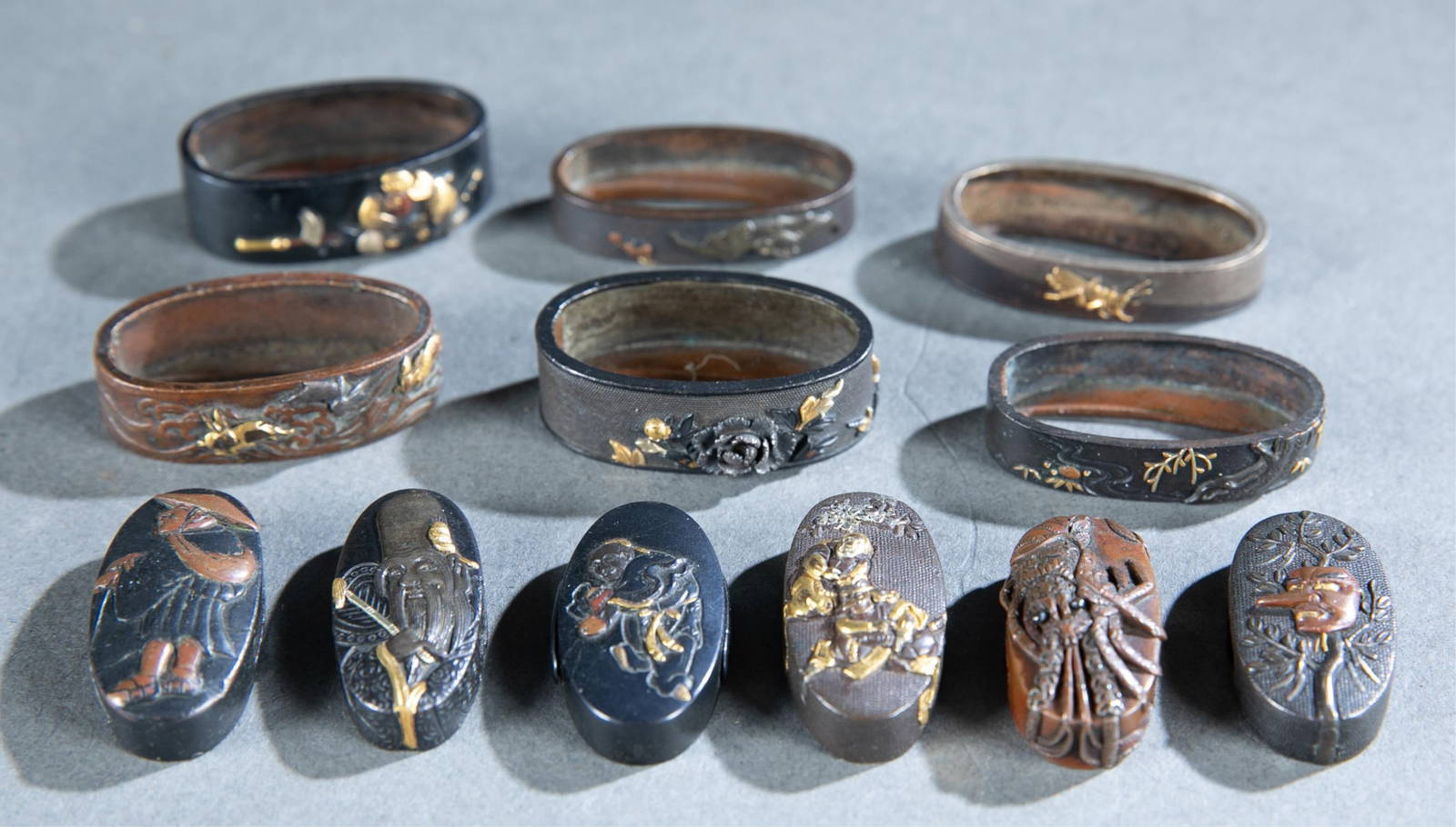 6 Japanese Fuchi Kashira. Auction