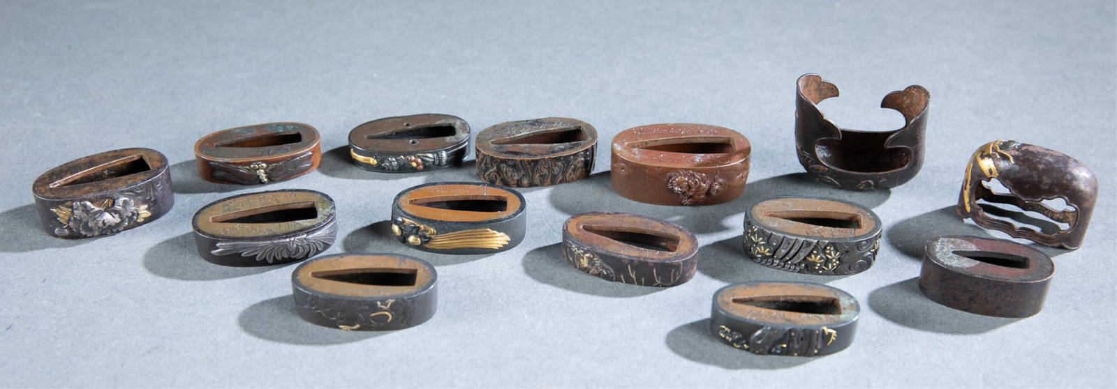 12 Japanese Fuchi With Two Kashira. Auction