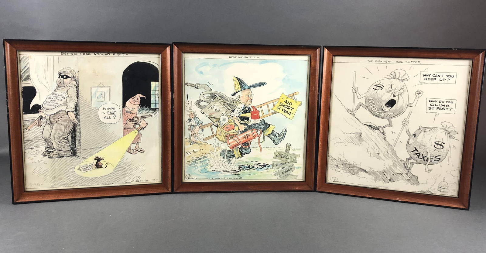 Joe Parrish, 3 Original Political Cartoons, 1940s Auction