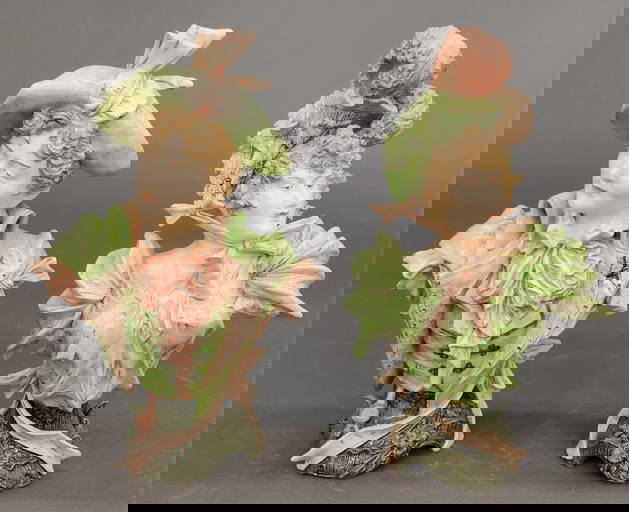 2 Brothers Urbach Majolica Busts, 19th C.