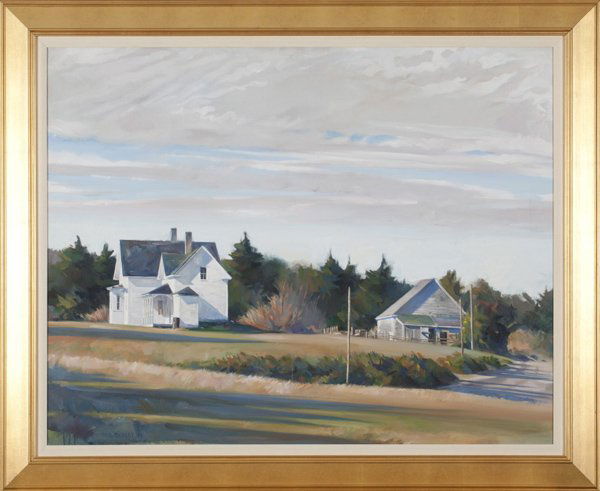 Paul Rickert oil on canvas landscape with houses.