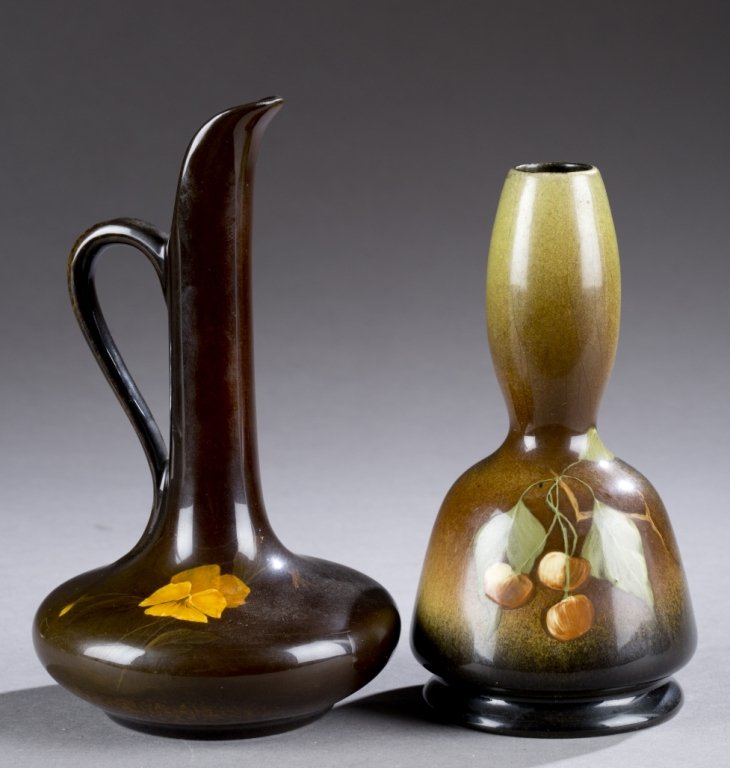 Two Pieces Of Owens Art Pottery. ++ A Ewer With Brown