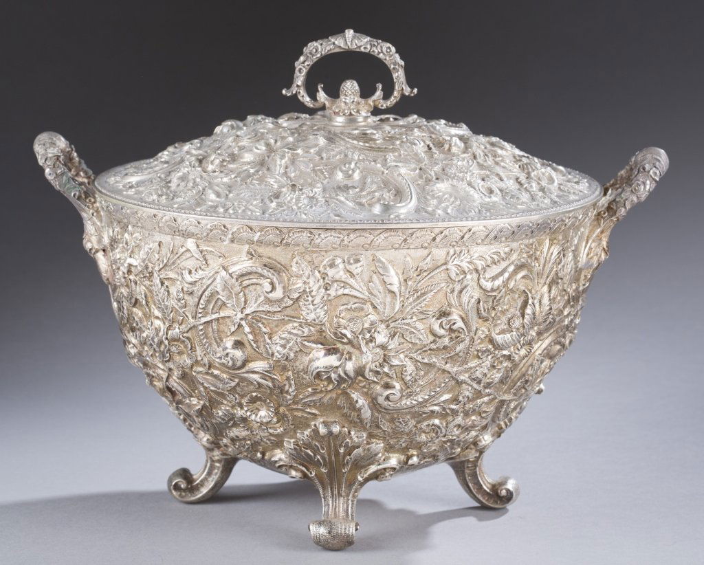 S. Kirk & Son silver repousse covered bowl.