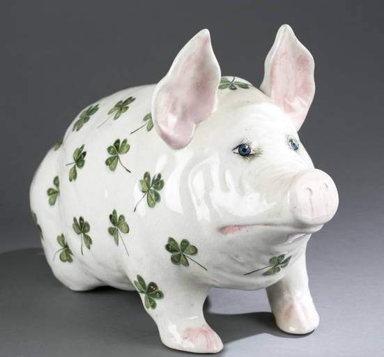 Large Wemyss Pig With Shamrock Design.