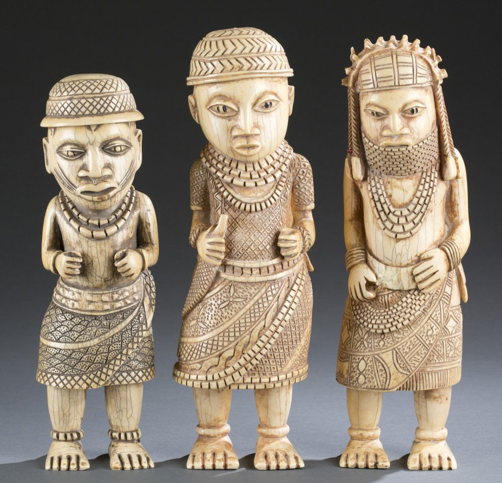 3 African carved ivory figures, 20th c.