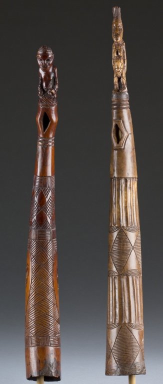 2 African carved ivory tusk & horn pipes.