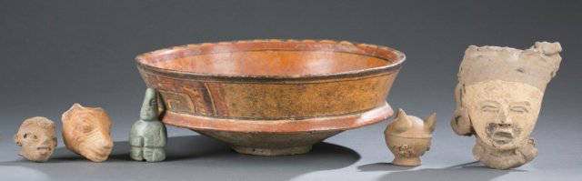 Mayan Flanged Bowl & 5 Stone & Ceramic Items.