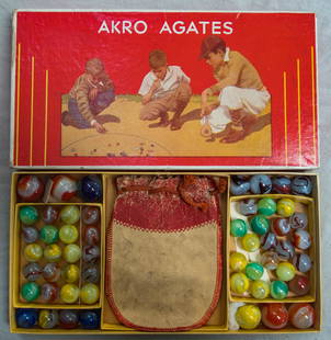 Marbles: Akro Agate Company. Stained Glass Jobber Box.