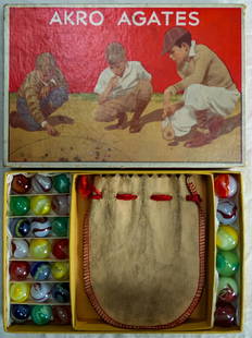 Marbles: Akro Agate Company. Stained Glass Jobber Box.