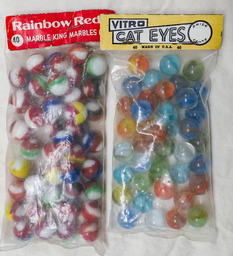 Marbles: Assorted Machine Made, Original Package. Cats Eye And Rainbow