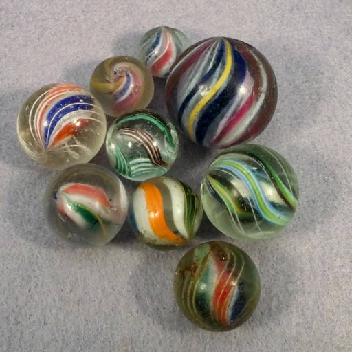 Marbles: Swirl, Assorted Core. 9 Marbles.