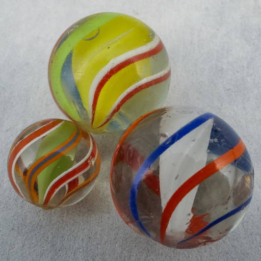 Marbles: Swirl, Solid Core. 3 English Color Marbles.