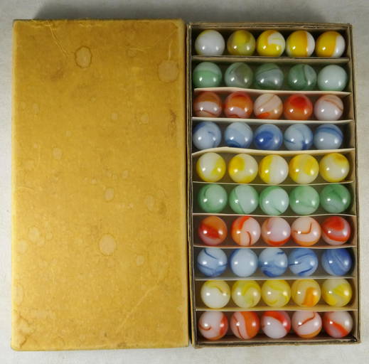 Marbles: Peltier Glass Company, Original Package. No.2 Rainbo Stock Box ...