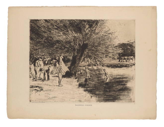 Max Liebermann Badende Knaben. Radierung Auf Bütten. 23 X 29,5 Cm (31 X ...