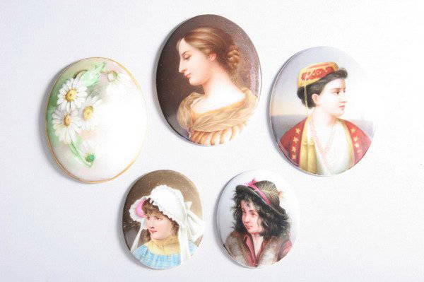 Five Small Oval Porcelain Plaques. 2 1/2 In. X