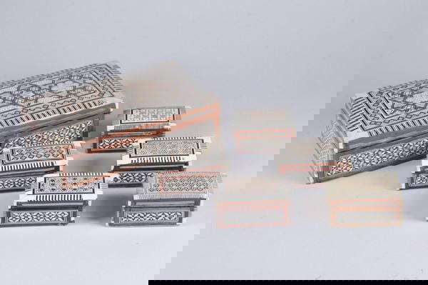 Six Syrian Mother Of Pearl And Ivory Inlaid Boxes