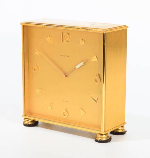 Relide Double Face Square Brass Shelf Clock. Mid 20th