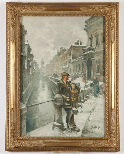GIOVANNI RIVA (Italian, 1890 - 1973). VENDITO DI SCOTTI, Oil on canvas ...