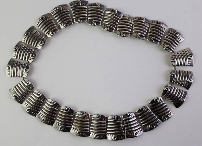 1940s Mexican Sterling Silver Flexible Panel Link Choker. Matched ...
