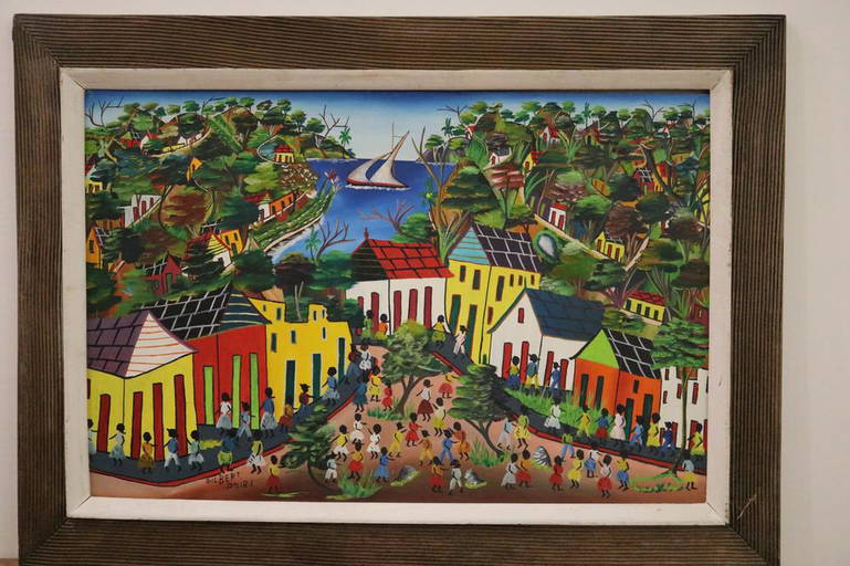 GILBERT DESIR (Haitian, 20th century). Village by the Ocean, Oil on ...