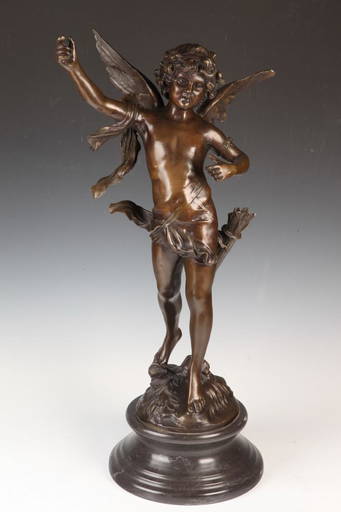 Bronze "cupid" Statue After Models From Auguste Moreau (french, 1834 ...