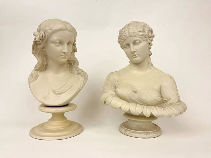 Two Victorian Bisque Busts Of Maidens.