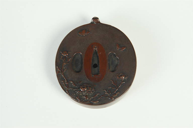 Japanese Bronze Water Dropper With Tsuba Motif. D: 2 1/2 In.