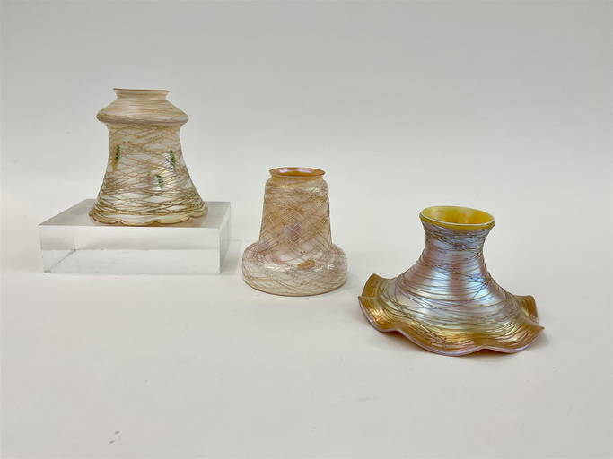Three Threaded Art Glass Table Lamp Shades, Early 20th Century. Tallest ...