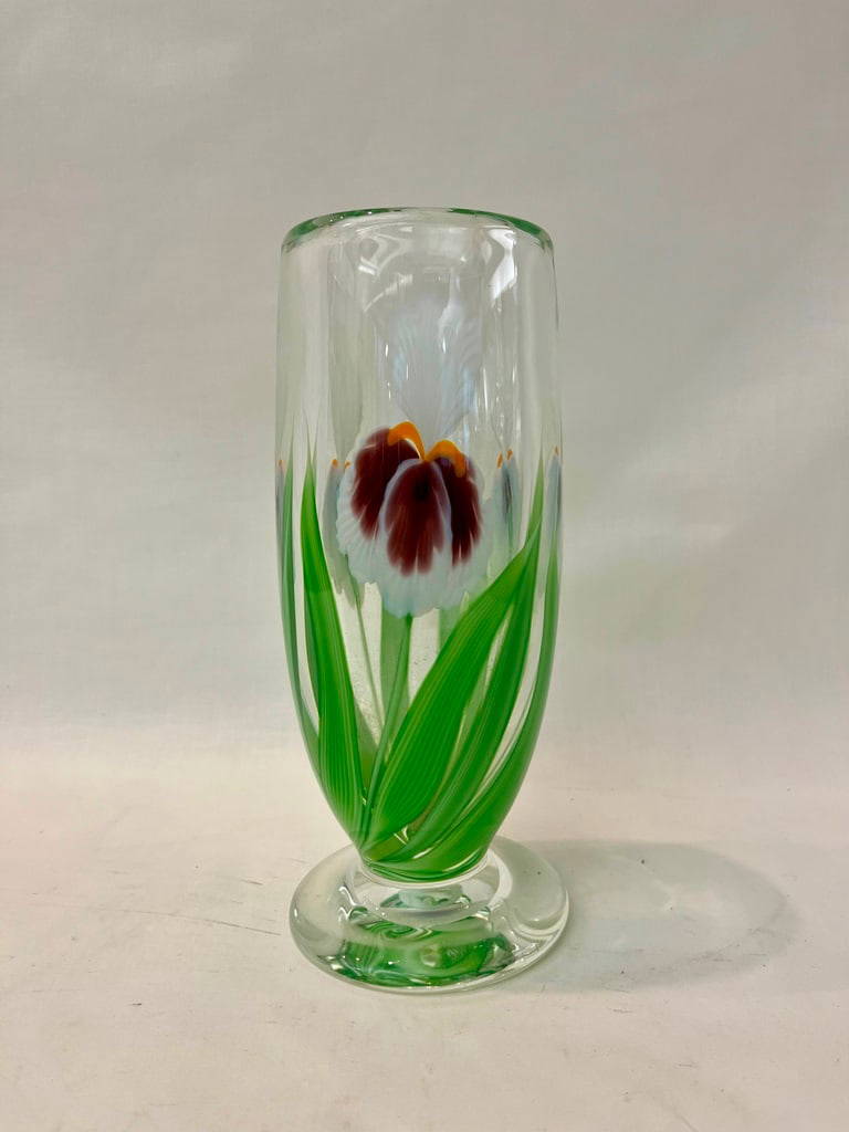 Ed Alexander Orient & Flume Handblown Art Glass Vase With Iris ...