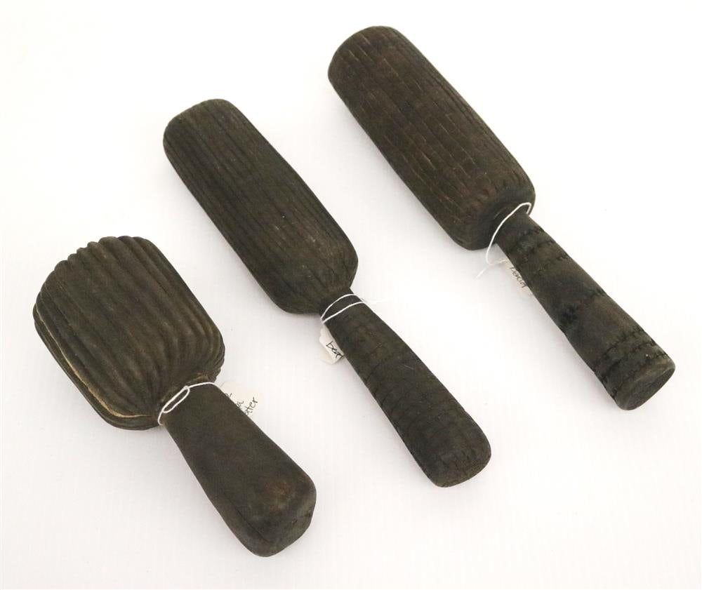Three Solomon Islands Carved Wooden Tapa Bark Beaters, Mid 20th Century ...