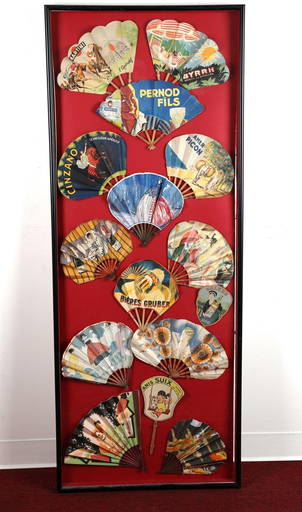 Collection Of 14 Vintage Folding Paper Advertising Fans, Mostly French ...
