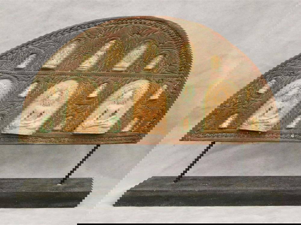 Wooden Demilune Temple Architectural Element With Fifteen Terracotta ...