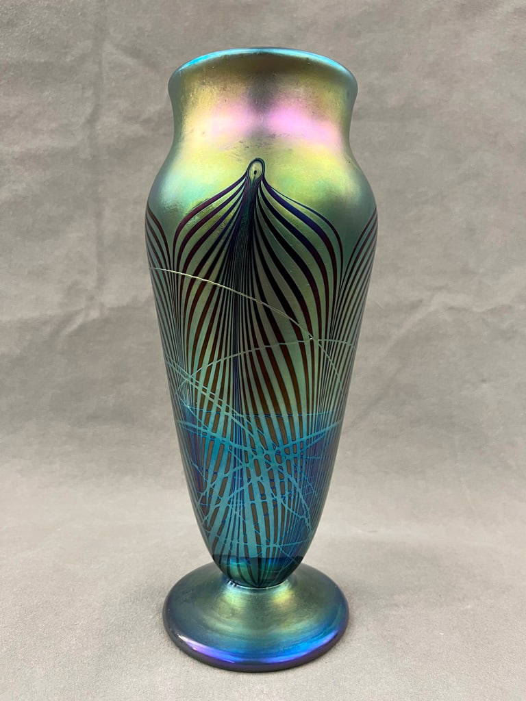 Rick Strini Iridescent Art Glass Vase Wrapped With "threads". - 9 7/8 ...