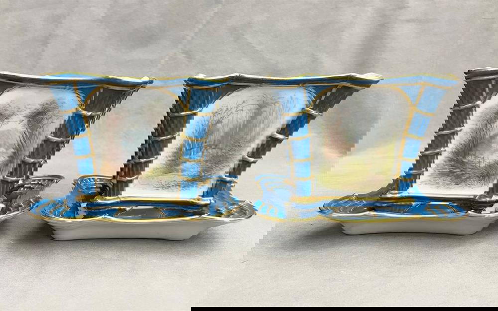 Pair Sevres Porcelain Flarng Rectangular Cache Pot With Conforming ...