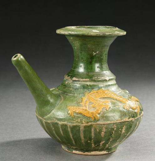A Chinese Green And Yellow Pottery Kendi, Yuan Dyn