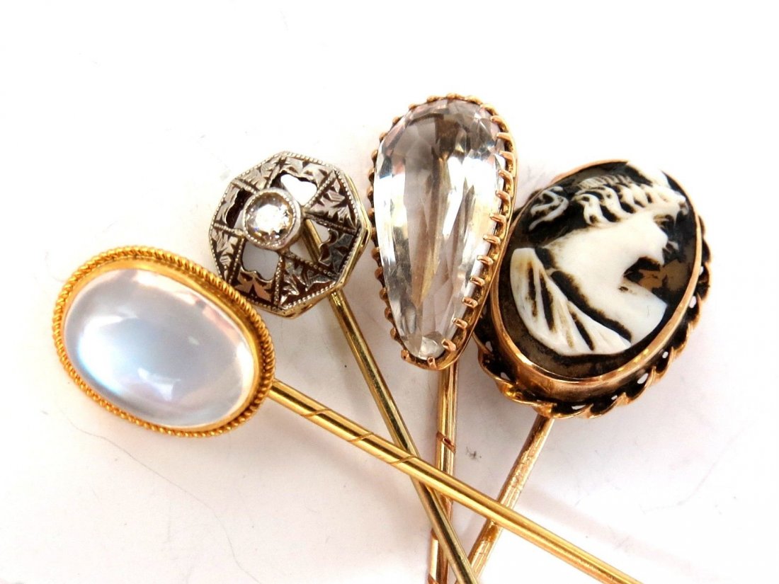 LOT OF (4) 14KT ANTIQUE HAT PINS COLLECTOR CLASSIC